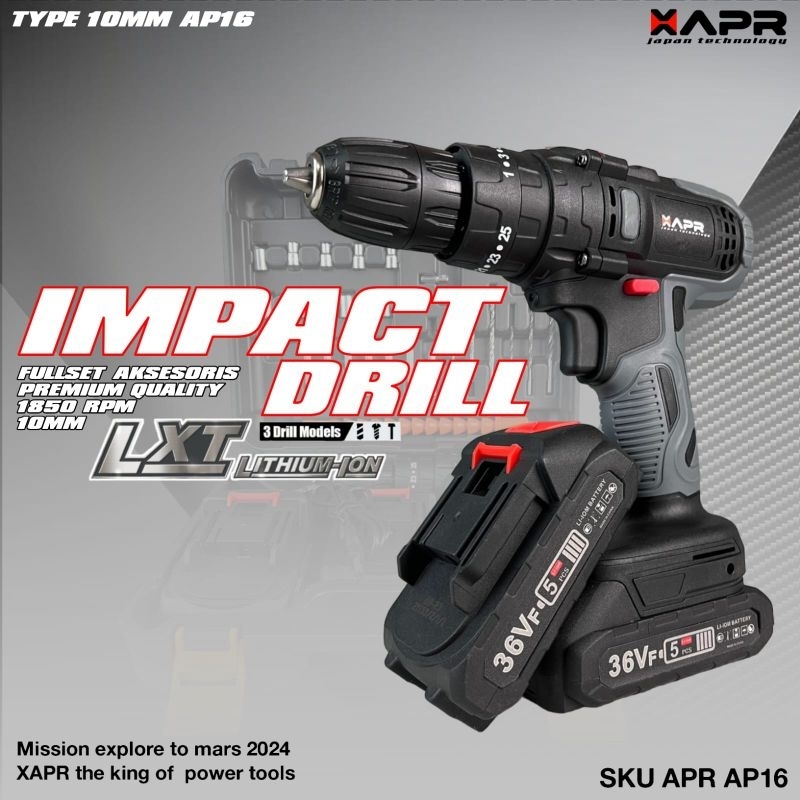 Jual BIG PROMO Bor cordless 36V 10mm APR impact drill type A36V-10 ...