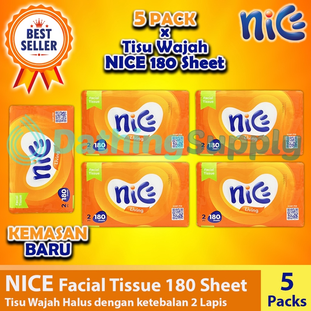 Jual PAKET 5 PACK Tisu Pembersih Wajah NICE Facial Tissue 180s Sheet 2 ...