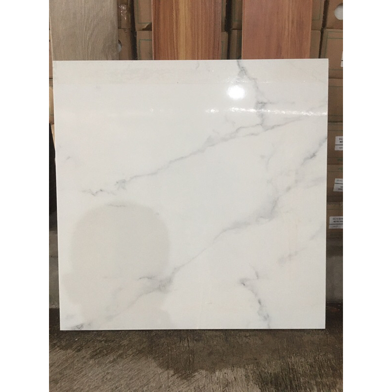 Jual keramik 60x60 motif granit carara putih murah glossy kilap rectified tile cutting marmer ...