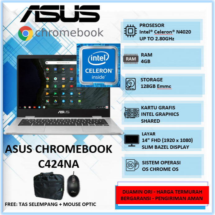 Jual Laptop Ringan ASUS Chromebook C424MA INTEL N4020 8GB 64GB 14" FHD ...