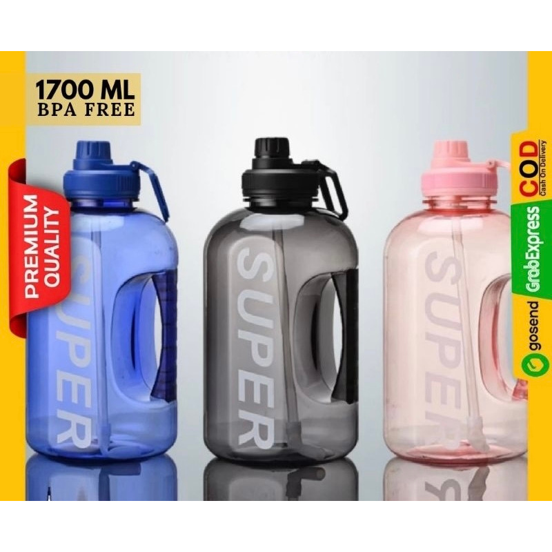 Jual QSTR Botol Minum Sport SUPER 1700ML Botol Gym Besar Jumbo Bening Transparant / Big Sport ...