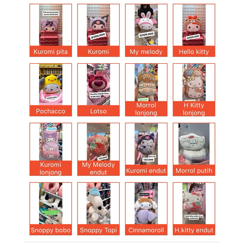 Jual Boneka bantal Sanrio X miniso X sanrio | kuromi | My melody | pochacco | Hello kitty ...