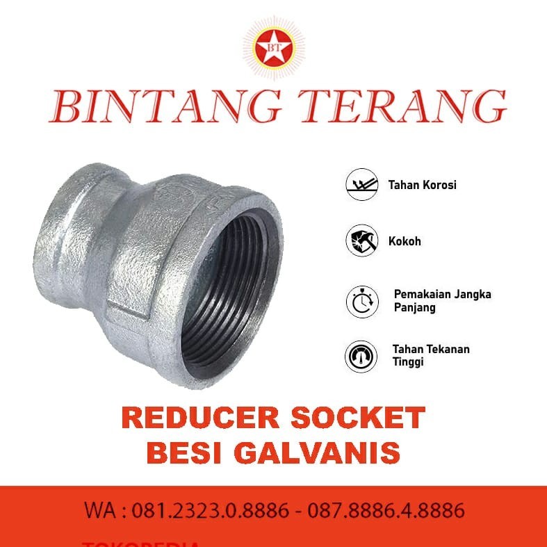 Jual Reducer Socket 1 1/2 x 1/2 Galvanis / Vlok Sok 11/2 x 1/2 Flok ...