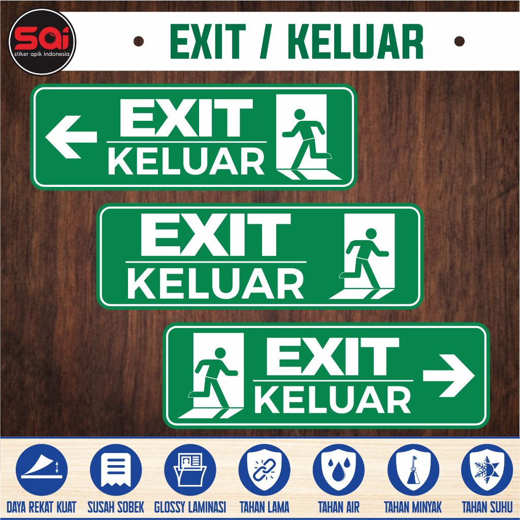 Jual stiker vinyl anti air JALUR EVAKUASI EXIT / KELUAR KANAN KIRI ...