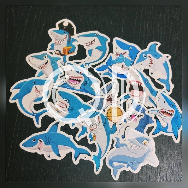Jual isi 15 pcs stiker tiger sharck sticker glossy gambar hiu kartun ...