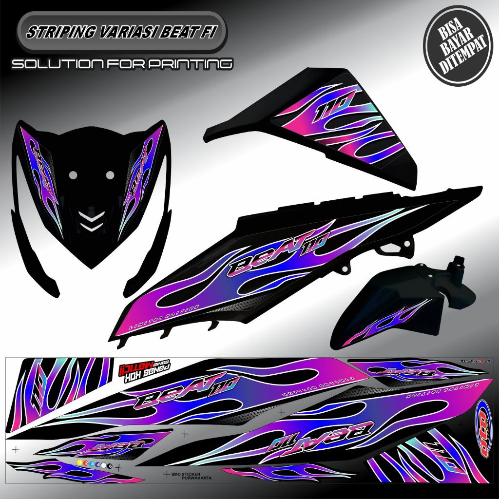 Jual STRIPING STICKER VARIASI HONDA BEAT FI MOTIF API TWO TONE | Shopee ...