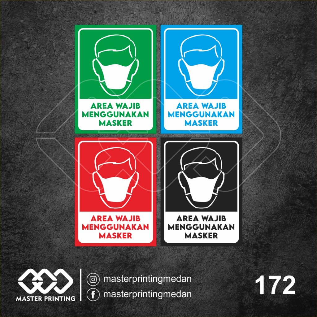 Jual 172 - Stiker Area Wajib Menggunakan Masker, Sticker Vinyl, Tahan ...