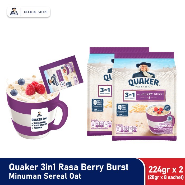 Jual Quaker 3in1 Minuman Sereal Oat Berry Burst / Cokelat / Vanilla 28 ...