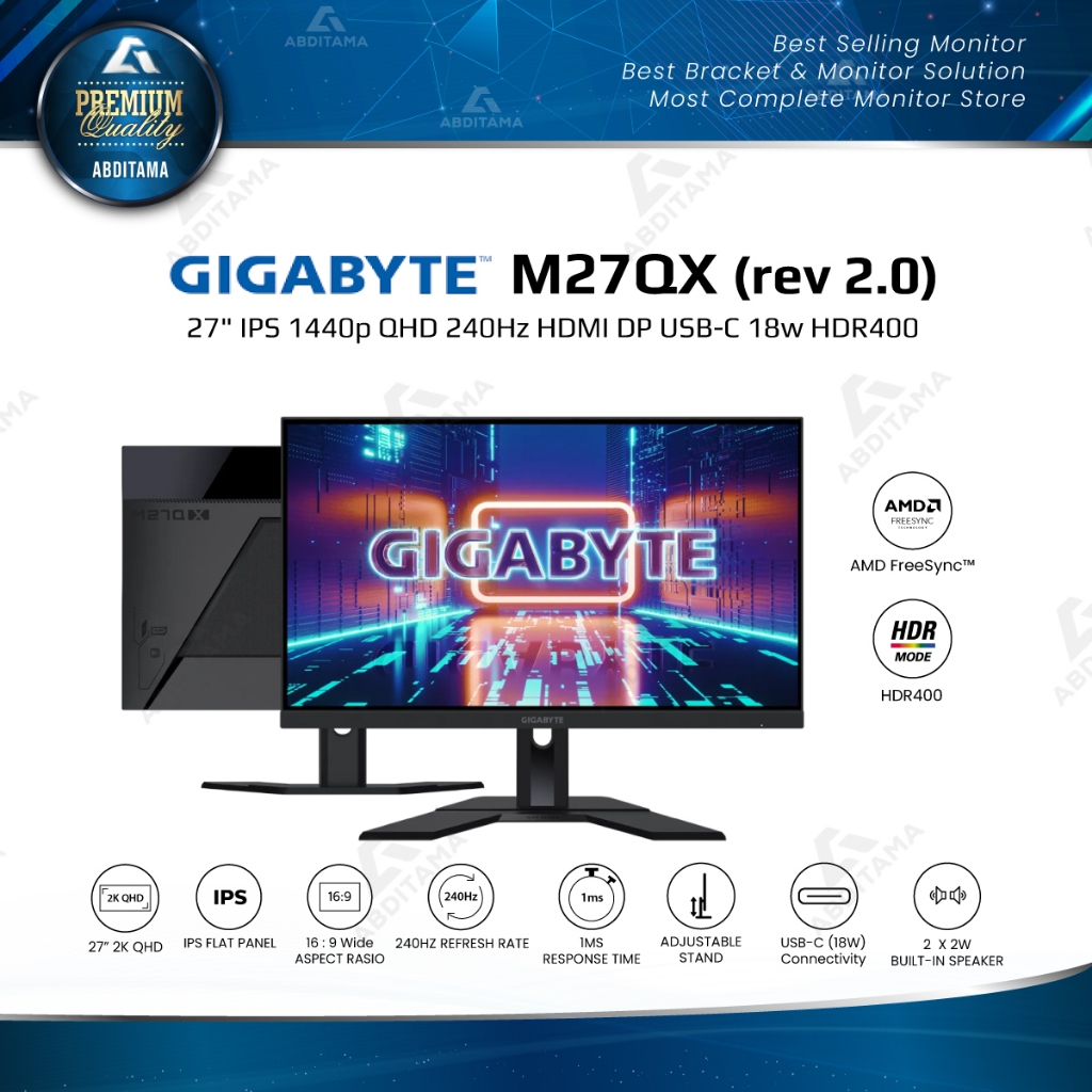 Jual Monitor LED Gigabyte M27QX 27" IPS 1440p QHD 240Hz HDMI DP USB-C ...