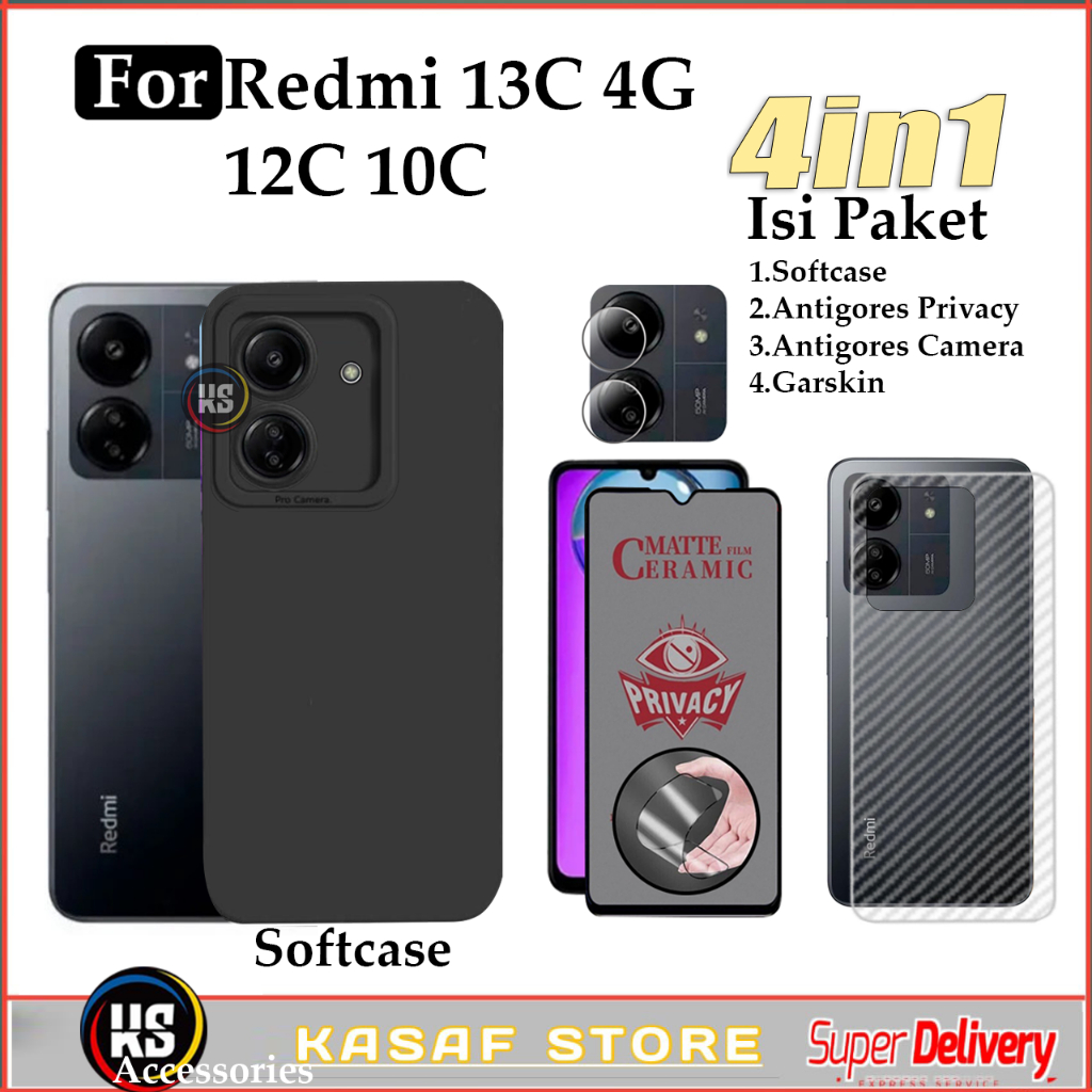 Jual 4in1 Softcase xiaomi redmi 13C 12C 10C Casing case Antigores ...