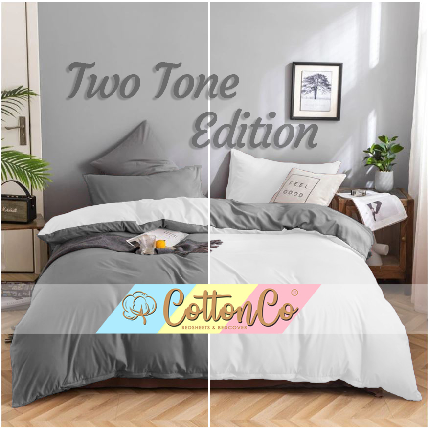 Jual CottonCo - Bedcover + Sprei set Two Tone Warna Putih x Abu Katun ...