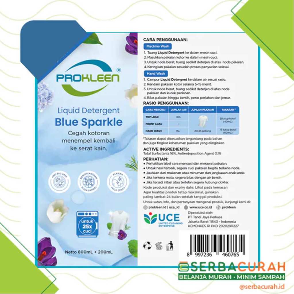 Jual Prokleen Detergent Blue Sparkle | Deterjen Cair | Isi Ulang 500 ml ...