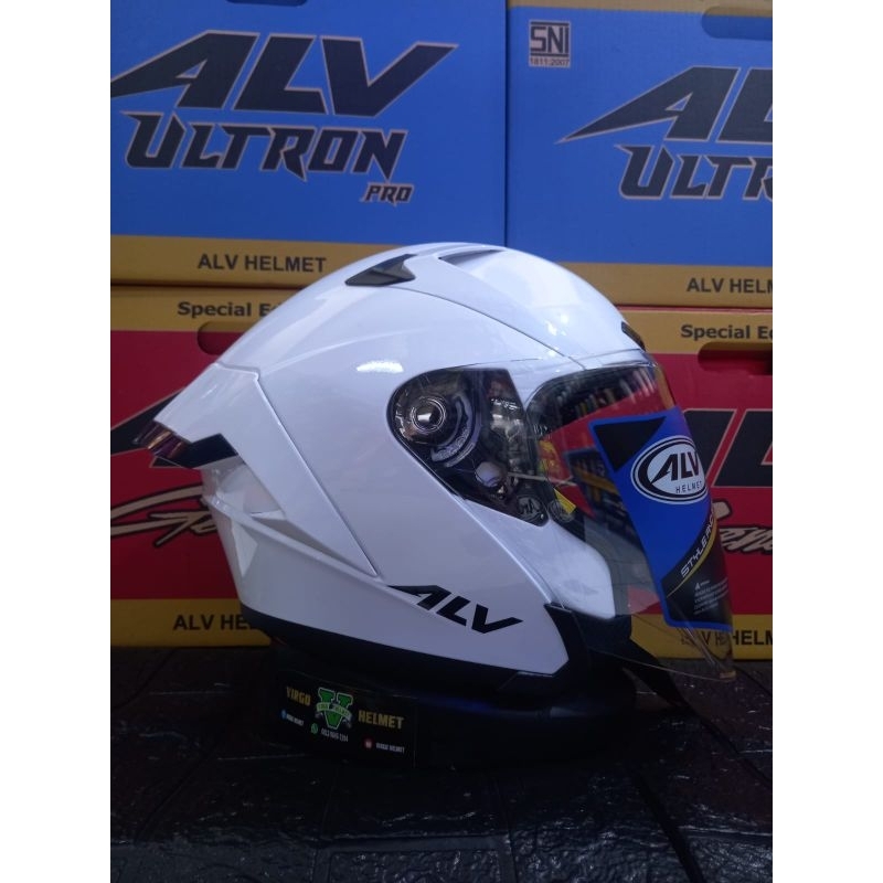 Jual HELM ALV ULTRON PRO SOLID WHITE GLOSSY SNI ORIGINAL VISOR IRIDIUM ...