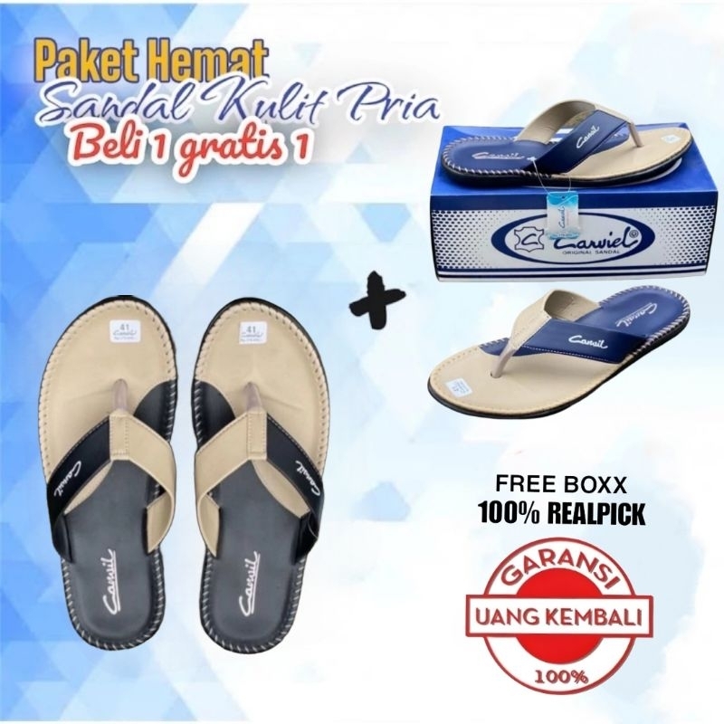 Jual Sandal Pria BELI 1 GRATIS 1 Jepit Kulit Sendal Slop Slide Slip On ...