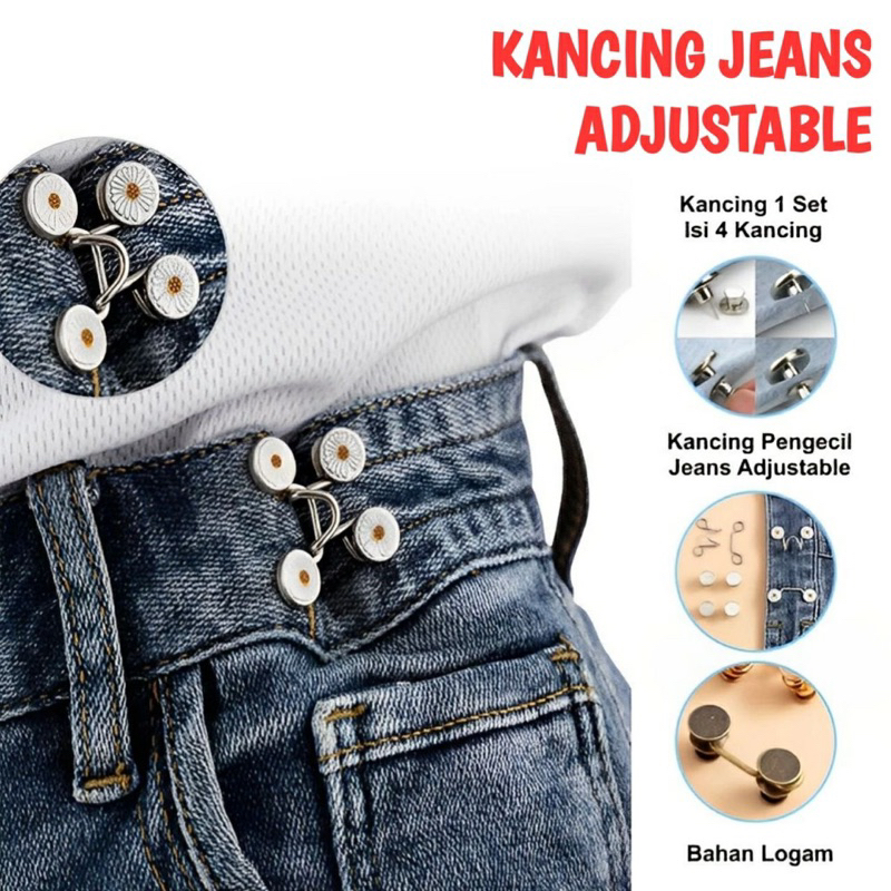 Jual RD Kancing Jeans Logam Simple Adjustable Motif Bunga Daisy Kait ...