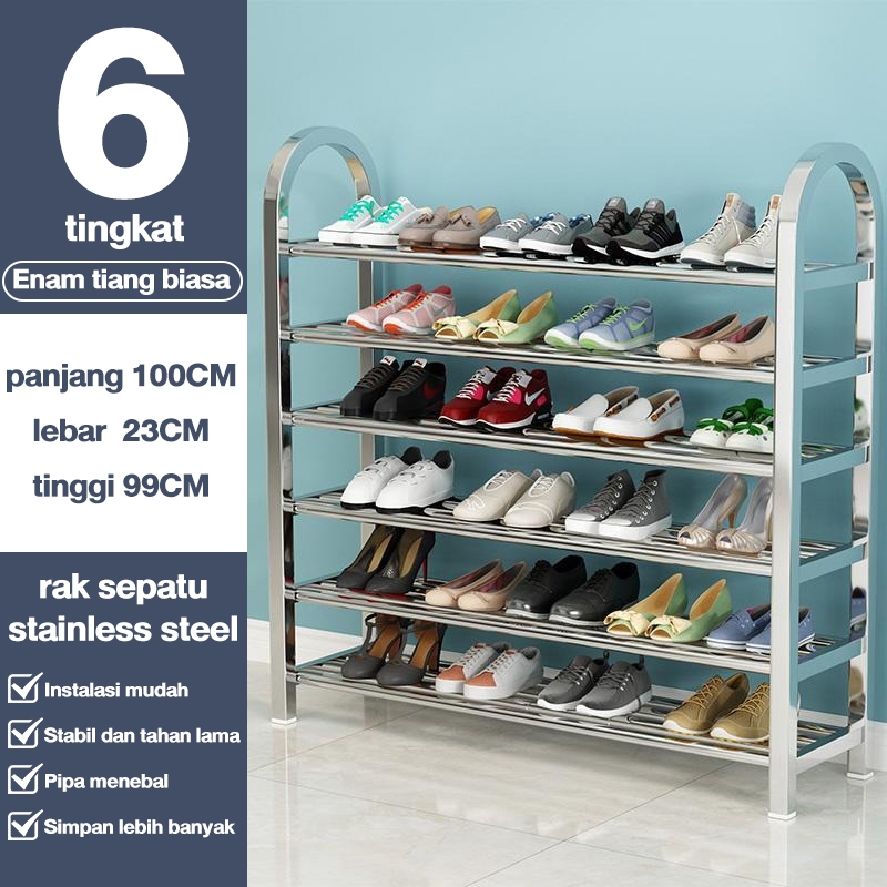 Jual Rak Sepatu Stainless Steel 6 Susun Rak Sepatu Kokoh Tempat Sepatu Sendal Besi Serbaguna ...