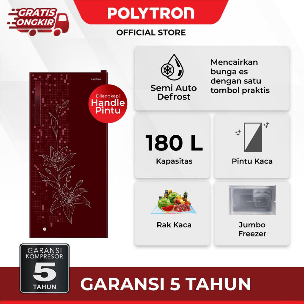 Jual POLYTRON Kulkas 1 Pintu Belleza 180 Liter PRA 18JR | Shopee Indonesia
