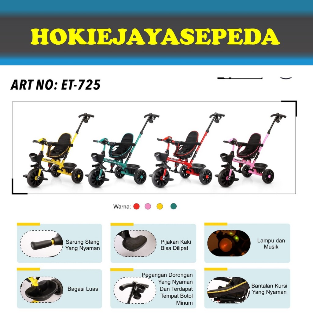 Jual Sepeda Roda Tiga Anak EXOTIC 725 fitur STROLLER 2 arah - Pengaman ...