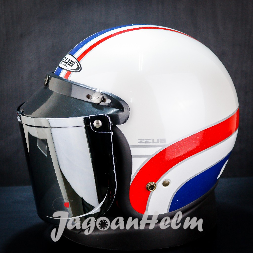 Jual ZEUS HELM ZS385 RETRO | PLAIN WHITE K63 RED | ZS 385C Classic ...