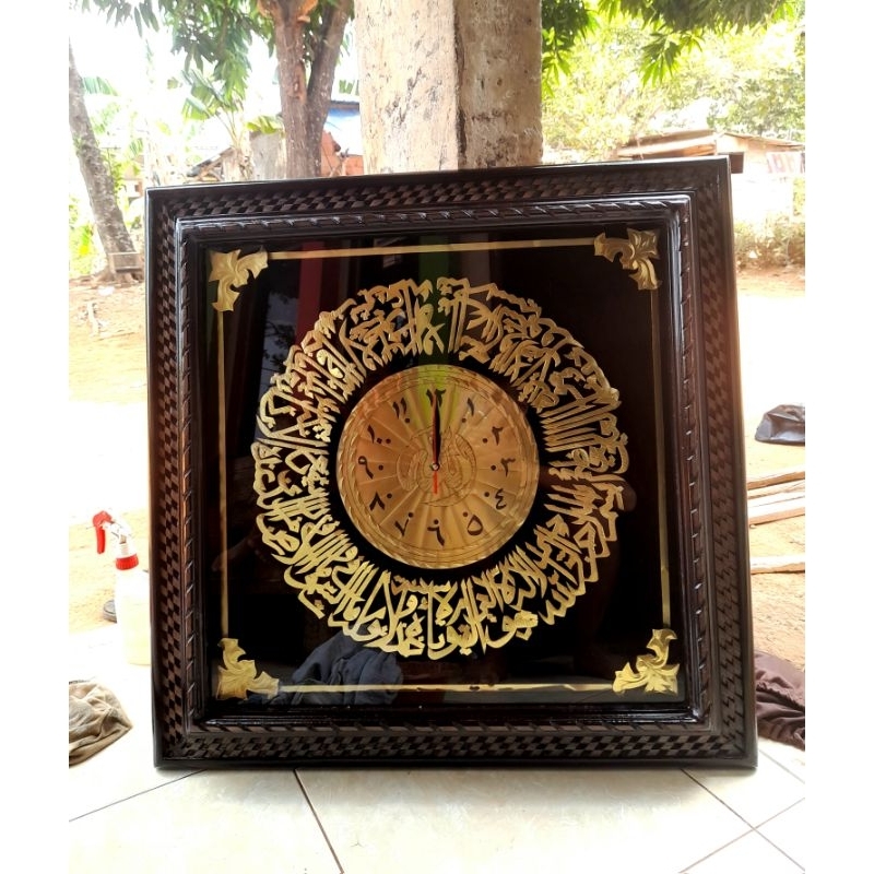 Jual jam kaligrafi model persegi (kotak diameter 75) terbuat dari kayu ...