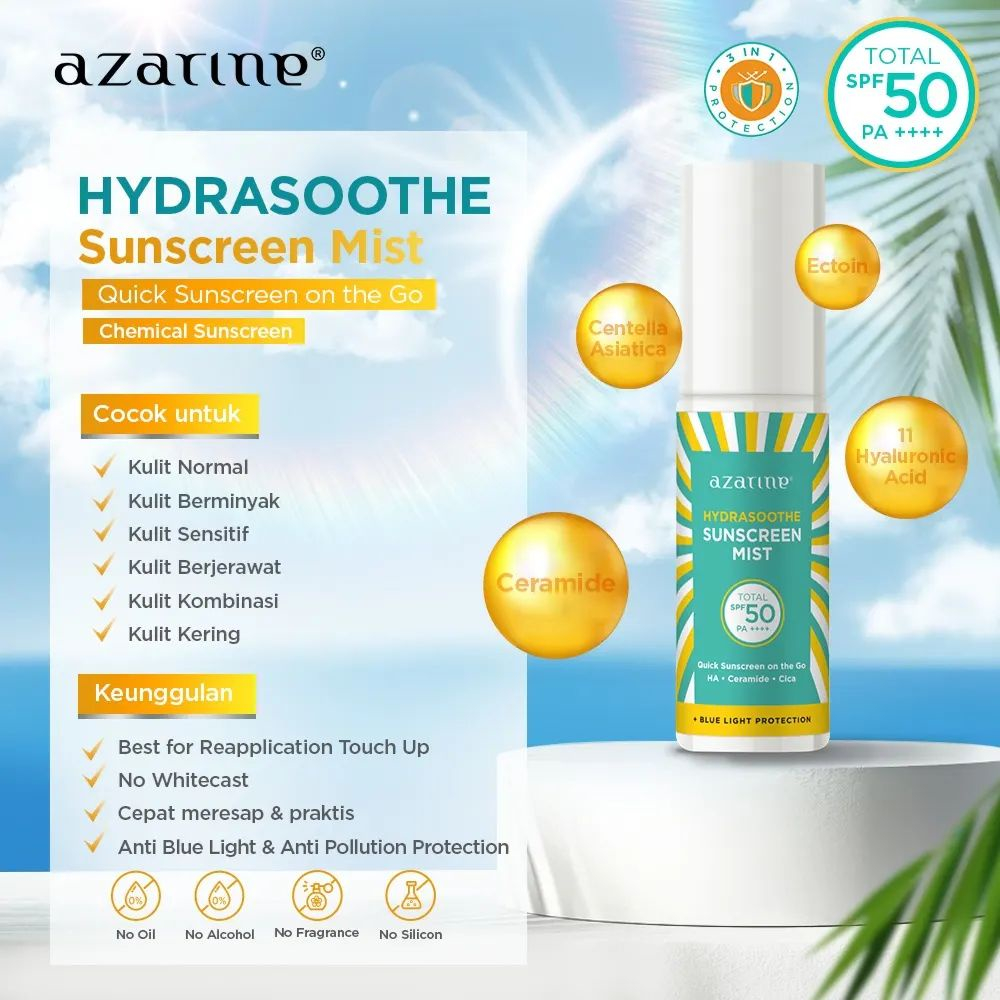 Jual Azarine Hydrasoothe Sunscreen Mist Spf 50 Pa++++ 60ml | Shopee ...