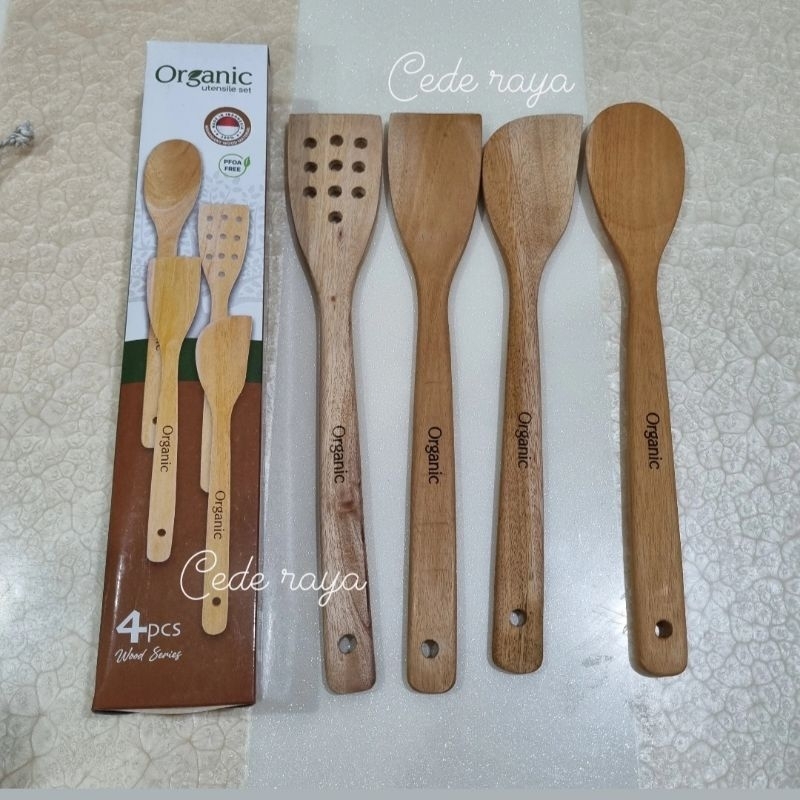 Jual sendok goreng / spatula set kayu bolde organic utensile set isi 4 ...