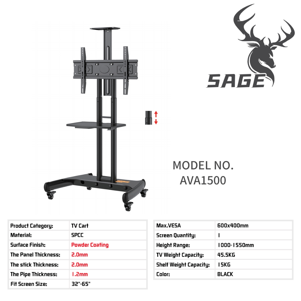 Jual SAGE AVA1500 Bracket monitor TV LED LCD Standing Roda Dorong 32 ...