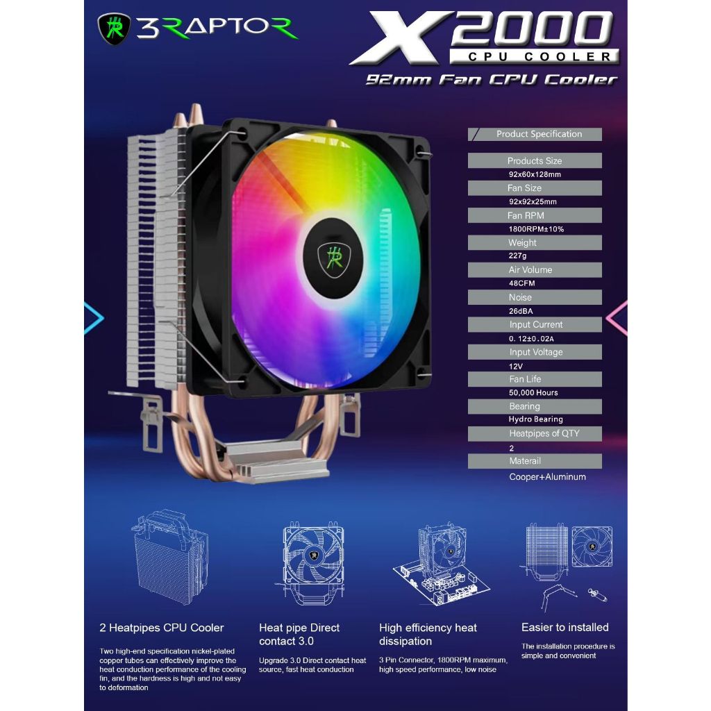 Jual CPU FAN Cooler Power Up X2000 Auto RGB INTEL AMD - Fan Cooler ...