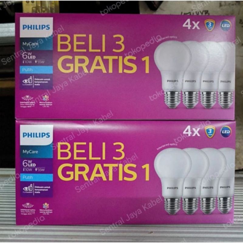 Jual (TERMURAH!) PHILIPS LAMPU LED 6W MYCARE 6 WATT PAKET ISI 4 ASLI GARANSI PABRIK | Shopee ...