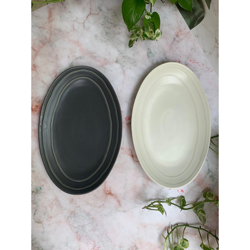 Jual Piring Saji Oval Garis Keramik 2 Pilihan Warna / Plate Ceramic ...