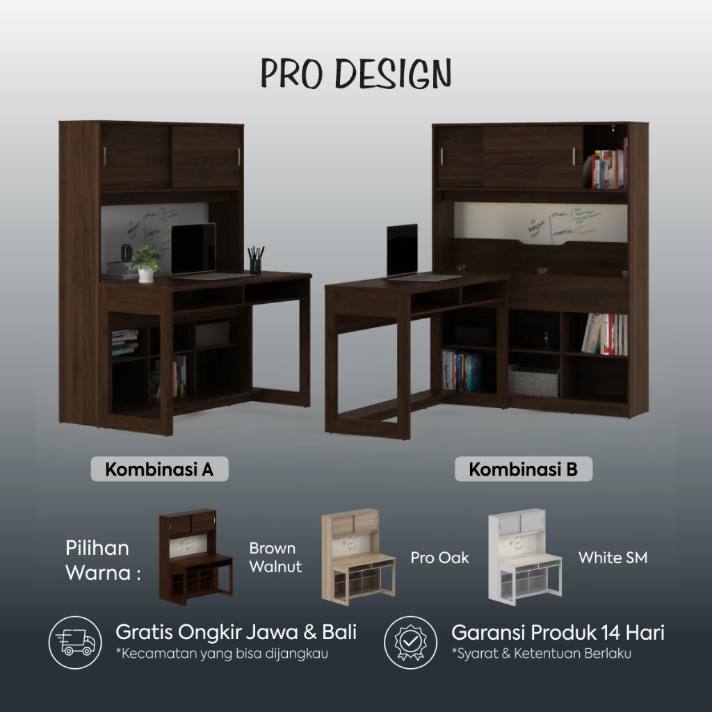Jual Pro Design Shuri Set Meja Kerja / Meja Kantor dengan Rak Buku ...