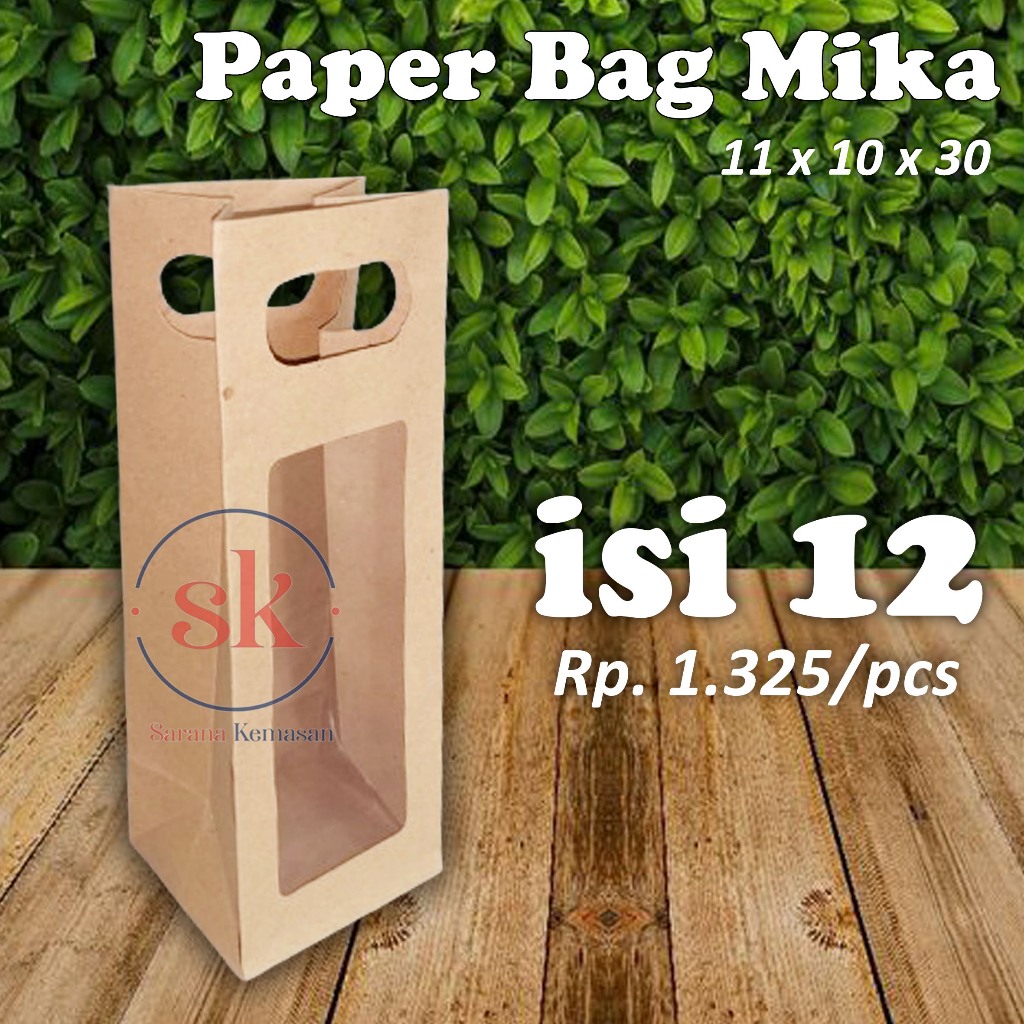 Jual Paper Bag Mika Botol Window Souvernir Uk 11x10x30 (isi 12 ...