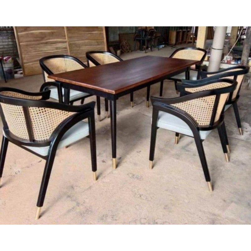 Jual Meja Makan Set 6 Kursi Anyaman Rotan & Matras / Dining Set | Shopee Indonesia