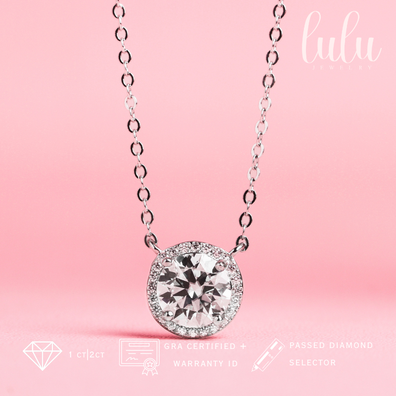 Jual Lulu Moissanite Jewelry Bella Round Cut Halo Necklace 1CT/2CT Lapis Emas 18K Sertifikat GRA ...