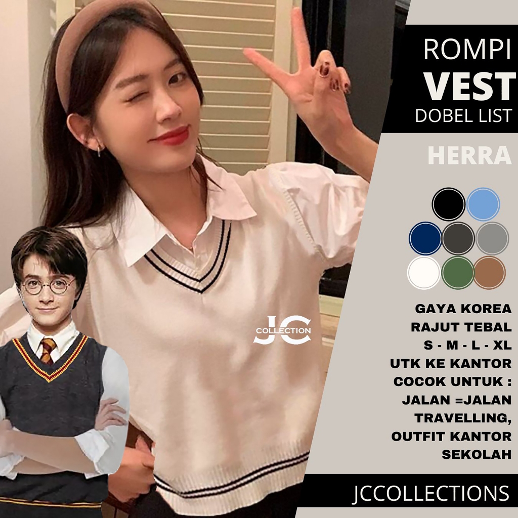 Jual Vest Rajut Korea Wanita List HarPott List Putih / Knit Sweater ...