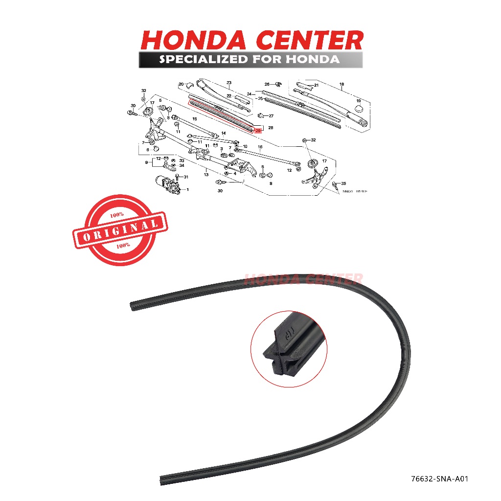 Jual Karet Refil Wiper Rubber Blade Depan Kiri Pendek Civic Fd 2006 ...
