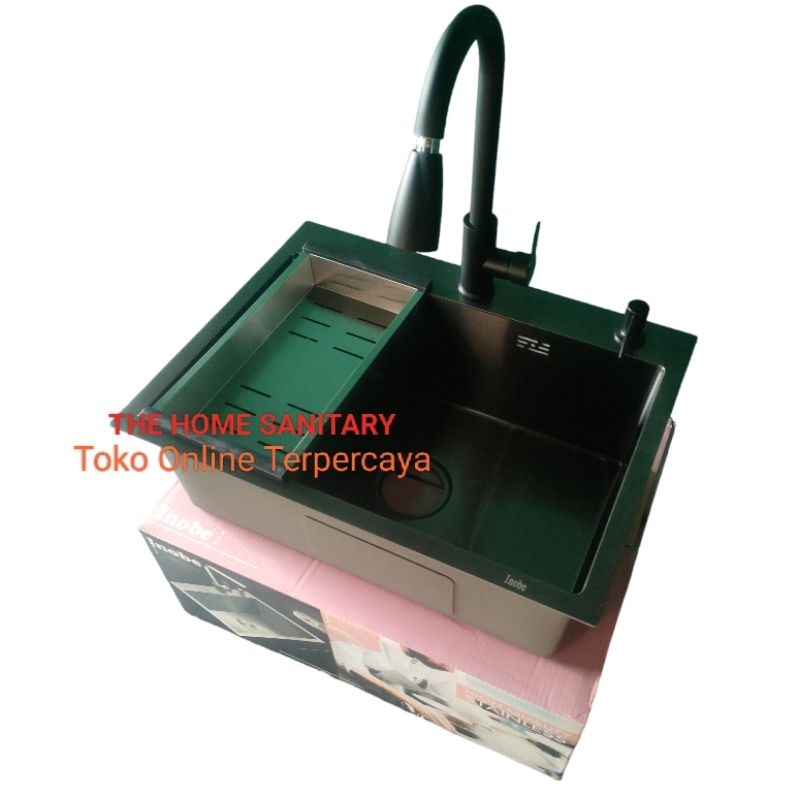 Jual Paket Lengkap Kitchen Sink INOBE 6045 BLACK Paket Kran Tarik Hitam ...