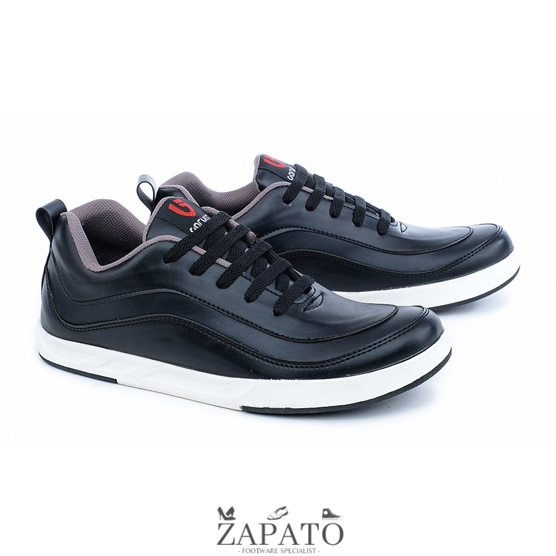Jual Sepatu Sneakers Kulit Pria Cowok Kets Casual Santai Hitam Original - Zapato Official ...