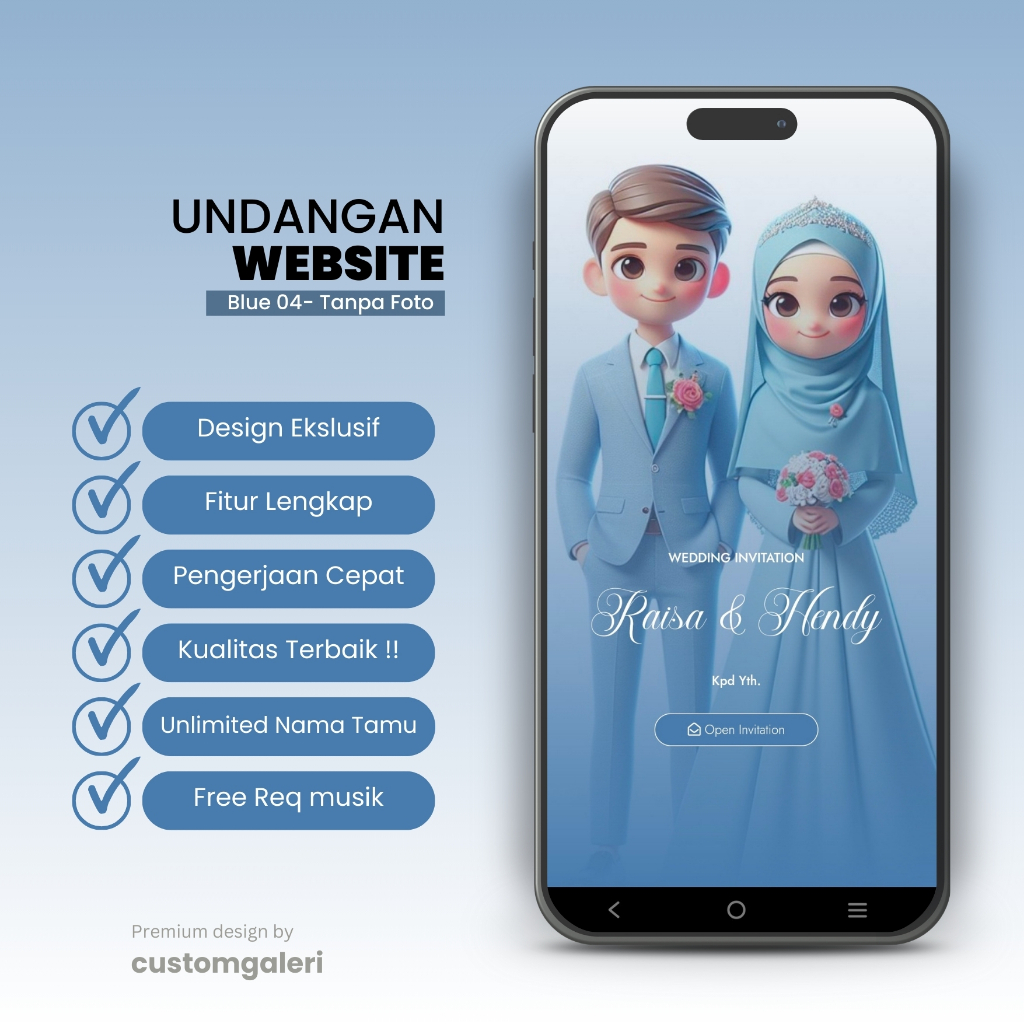 Jual Undangan Website Pernikahan | Tema Biru Muda Premium Digital Web Invitation | Tanpa Foto ...