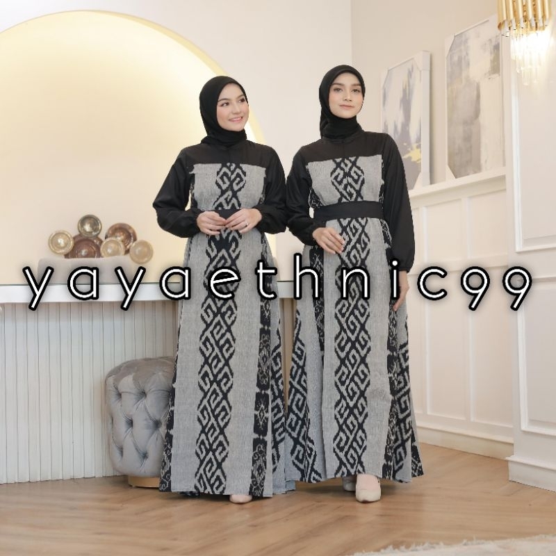 Jual [READY STOCK] Shasya dress ivory gray, dress tenun troso, dress ...