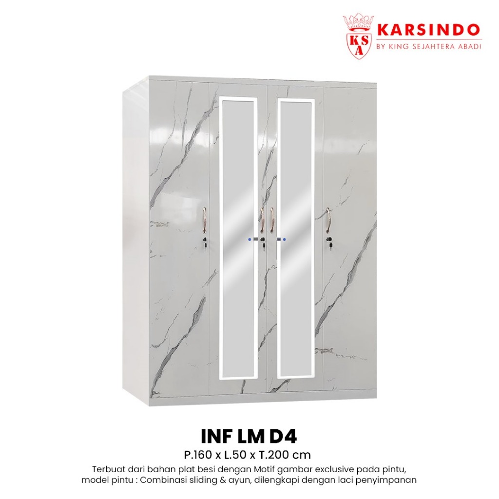 Jual Lemari Pakaian 4 Pintu Besi Cermin LED Anti Rayap Banjir Jamur ...