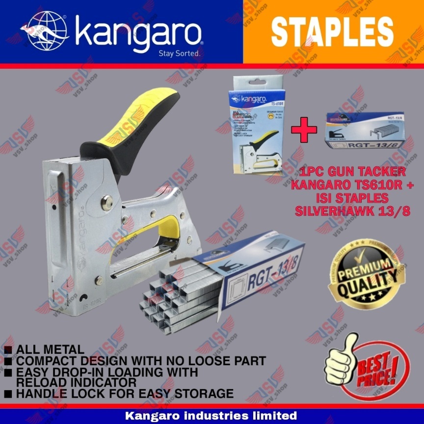 Jual Kangaro Stapler TS-610R + isi staples SilverHawk gun tacker ...