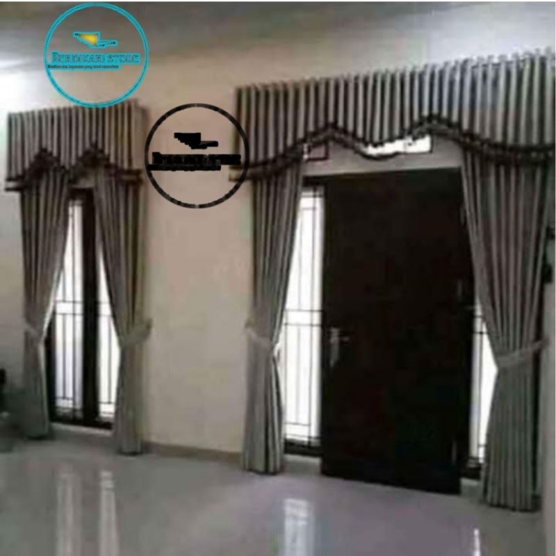 Jual Satu Set Tirai Polos Gorden Jendela Ruang Tamu Poni Renda atas ...