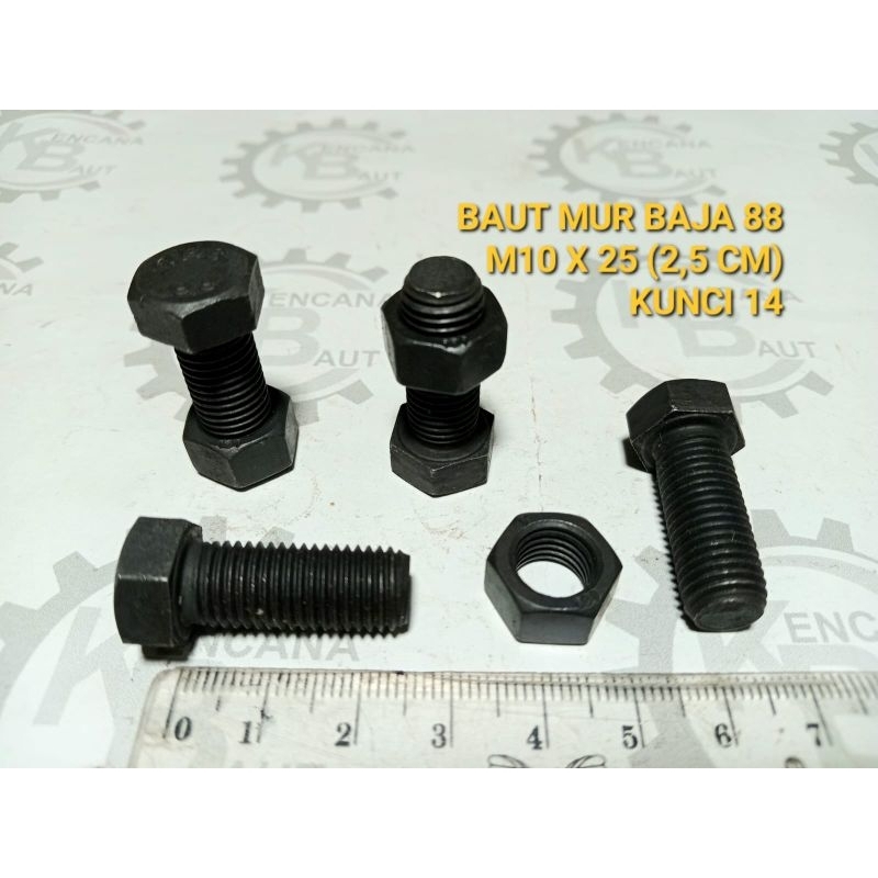 Jual BAUT MUR BAJA 88 M10 X 25 HITAM KUNCI 14 PANJANG 2,5 CM) | Shopee Indonesia