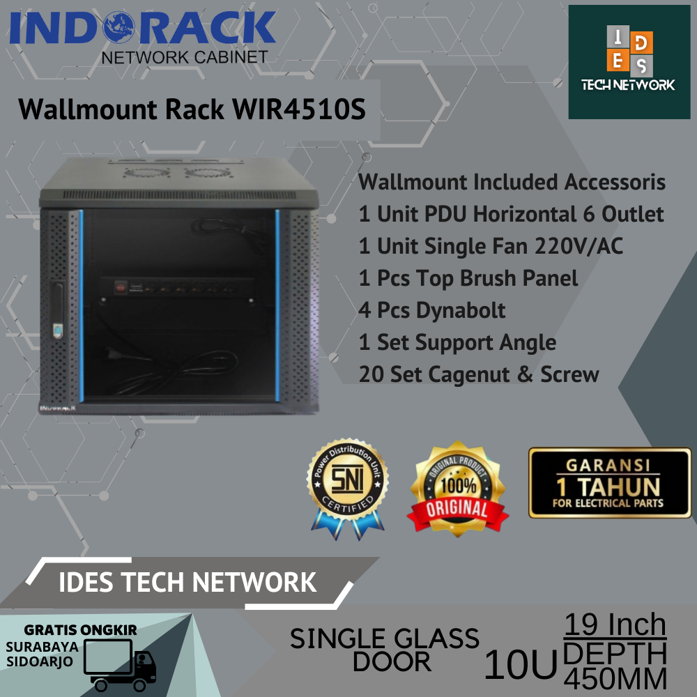 Jual Rack Server Indorack Wallmount Rack WIR4510S 10U Depth 450mm ...