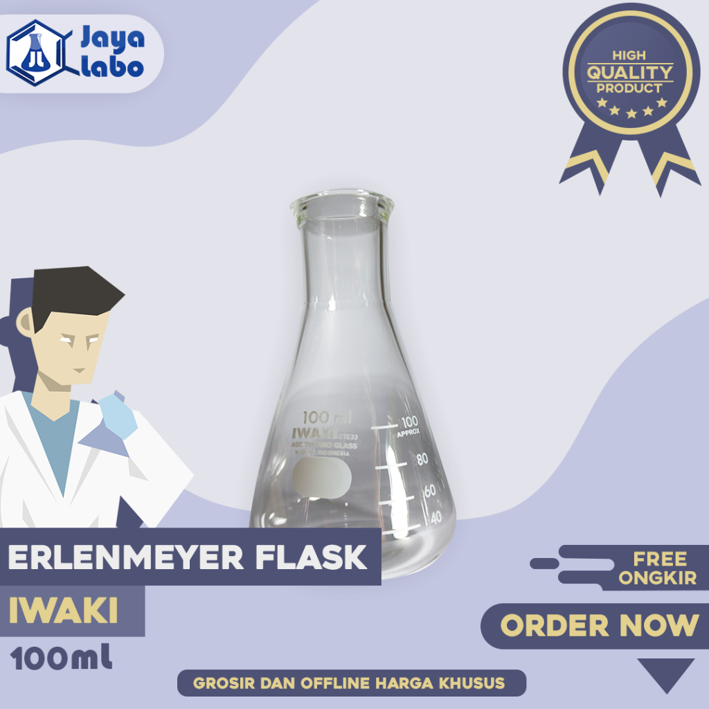Jual IWAKI ERLENMEYER FLASK 100ml 4980 CTE.33 / Labu Erlenmeyer 100ml | Shopee Indonesia
