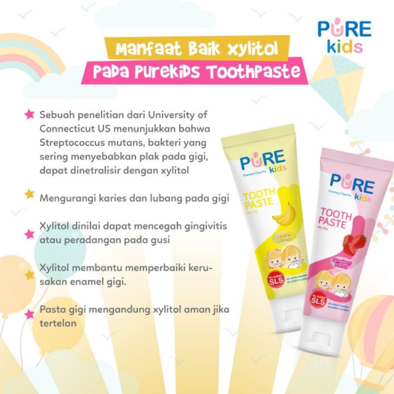 Jual PUREKIDS Toothpaste 50gr Xylitol baby friendly and safe if ...