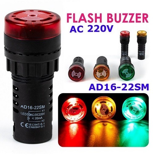 Jual Flash Buzzer AD16 22SM LED Light Pilot Lamp Beeper Alarm Signal Input Ac 220V Warna Merah ...