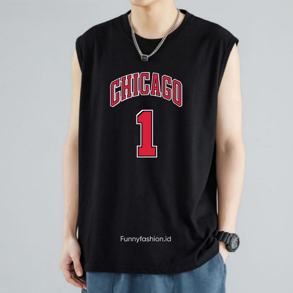 Jual Singlet Pria Chicago 1 Dewasa ( M L XL XXL ) PE Singlet Pria Gym ...