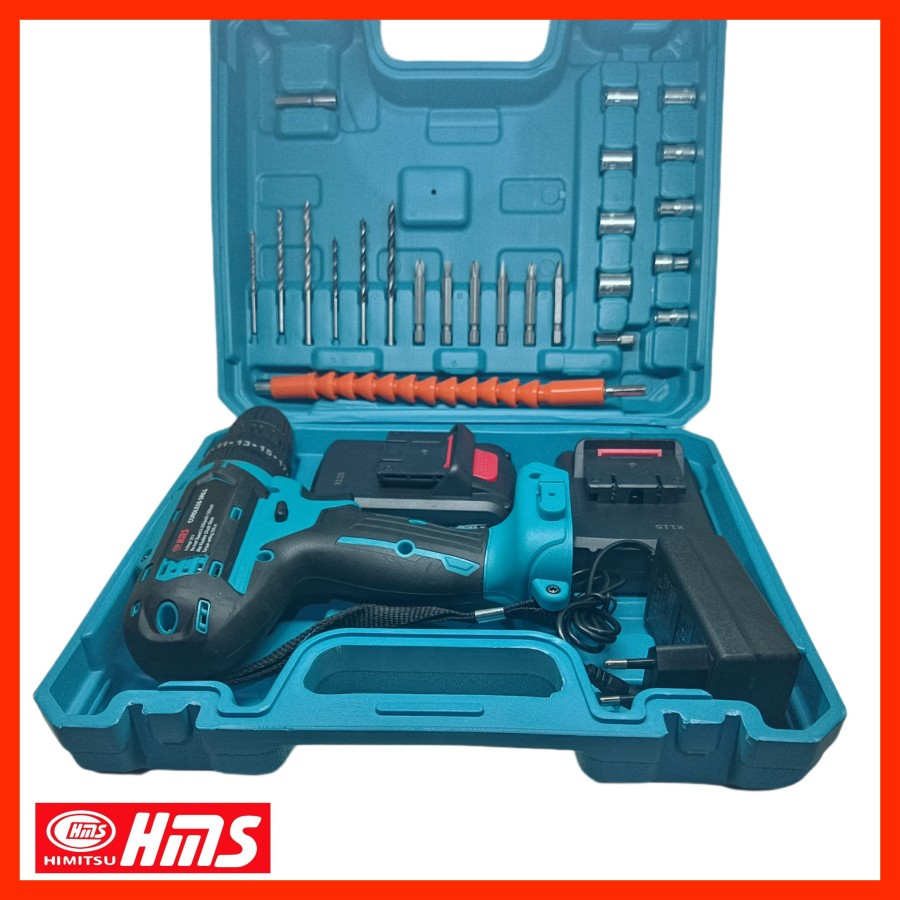 Jual Hms Cordless 21V Bor Impact Drill Kayu Besi Tembok Set Mesin Bor ...